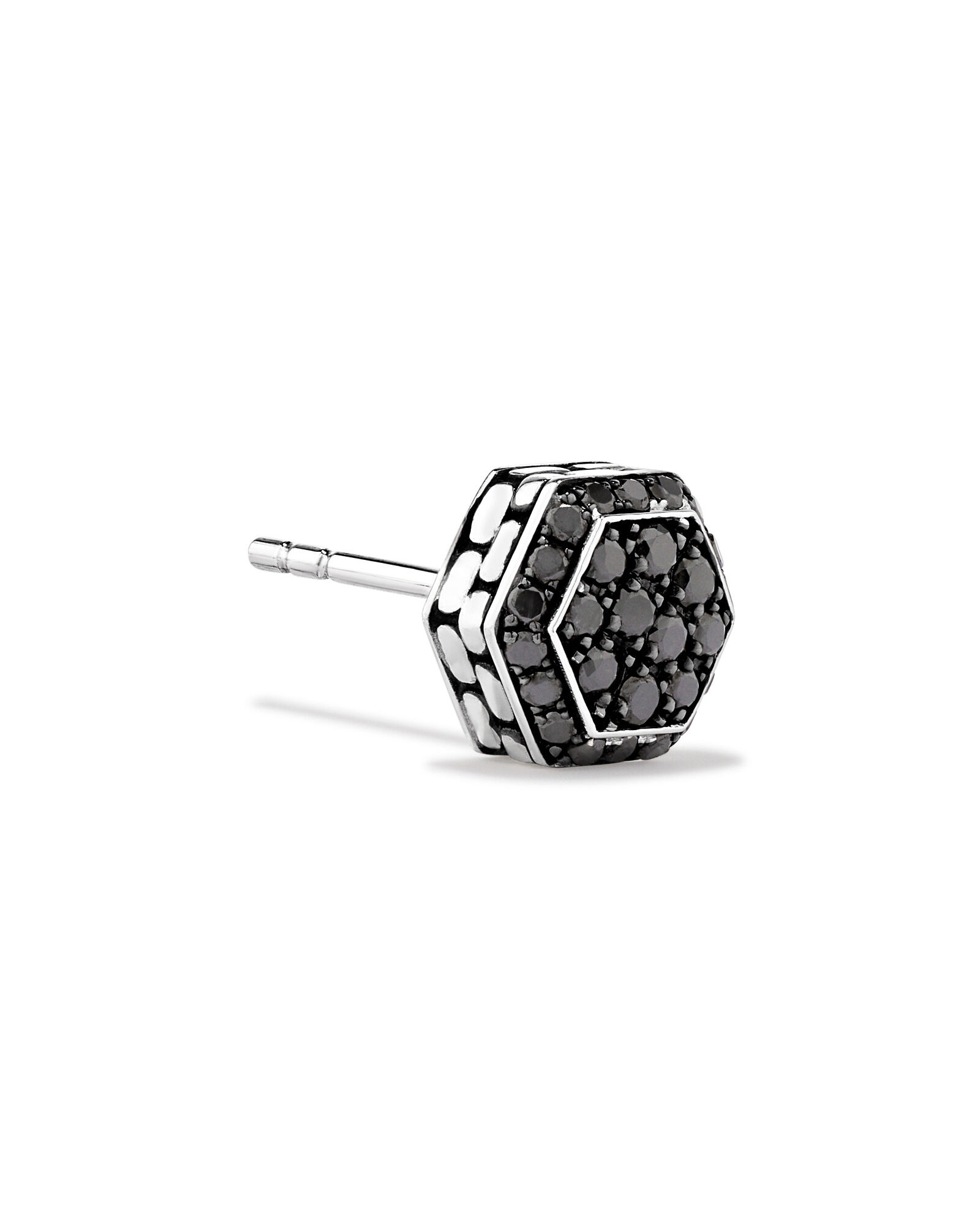0.23 Carat TW Black Diamond Cluster Hexagon Men s Stud Earring in Oxidised Sterling Silver
